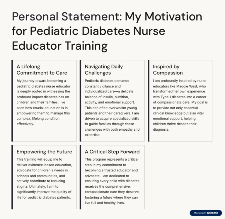Personal Statement My Motivation for Pediatric Diabetes Nurse Educator ...