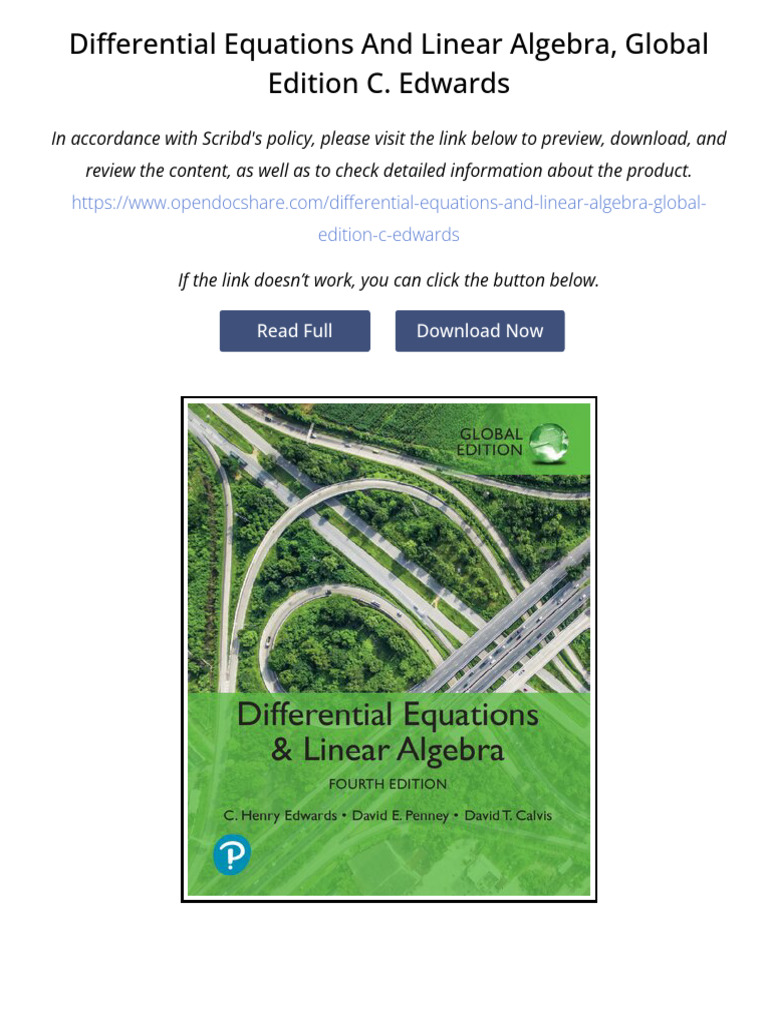 Differential Equations and Linear Algebra, Global Edition C. Edwards ...