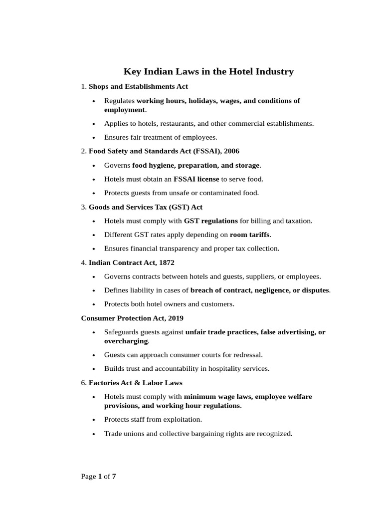 Essential Indian Hotel Laws Guide | PDF | Taxes | Employment