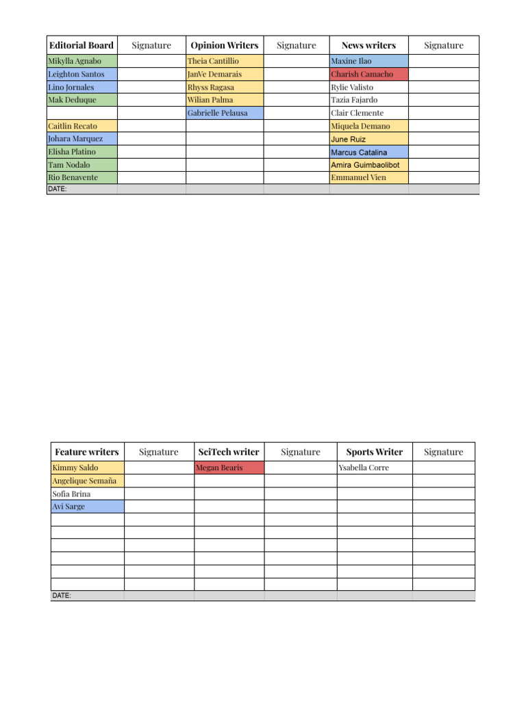 Bng Attendance (Santos) - Sheet1 | PDF