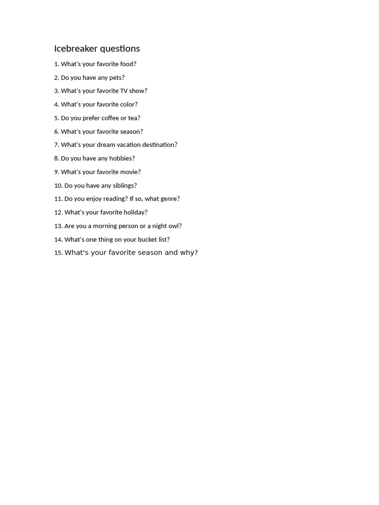 Engaging Icebreaker Questions List | PDF