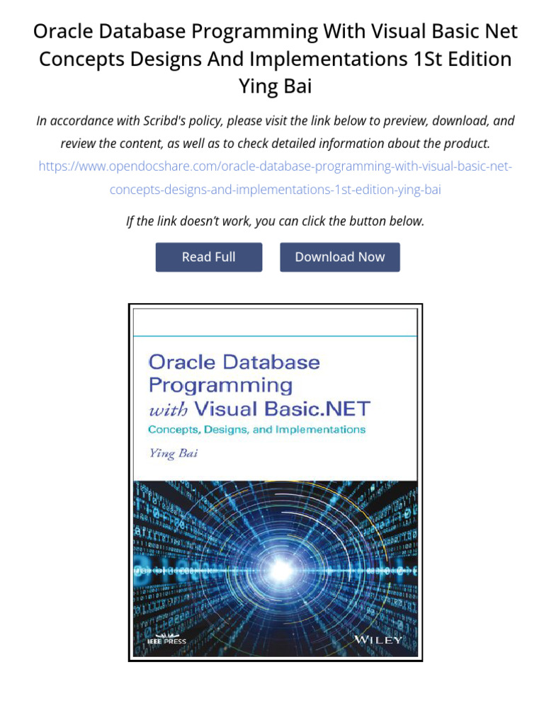 Oracle Database Programming with Visual Basic NET Concepts Designs and Implementations 1st ...