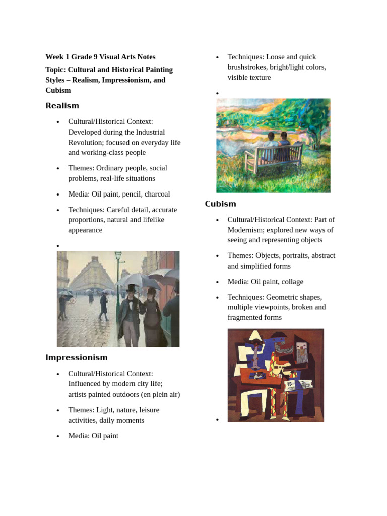 Grade 9 Visual Arts: Painting Styles & Techniques | PDF | Paintings | Paint
