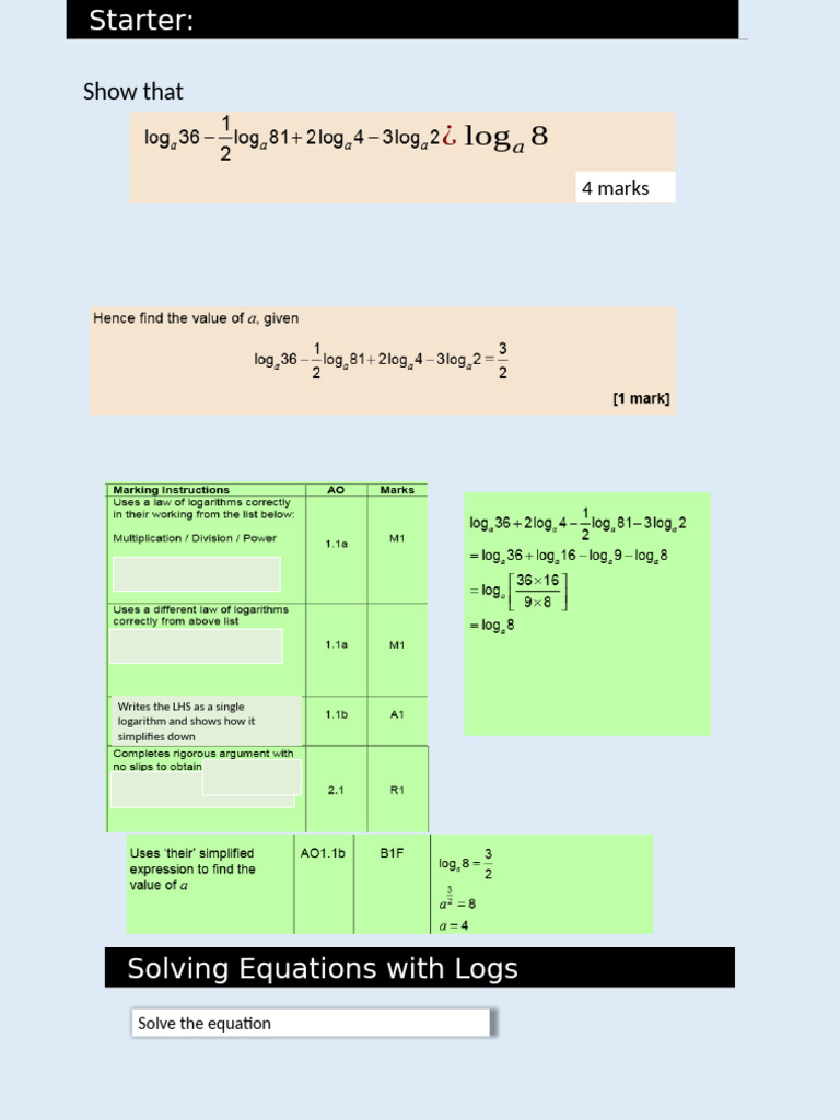 Solving Logarithmic Equations Guide | PDF | Quadratic Equation | Logarithm