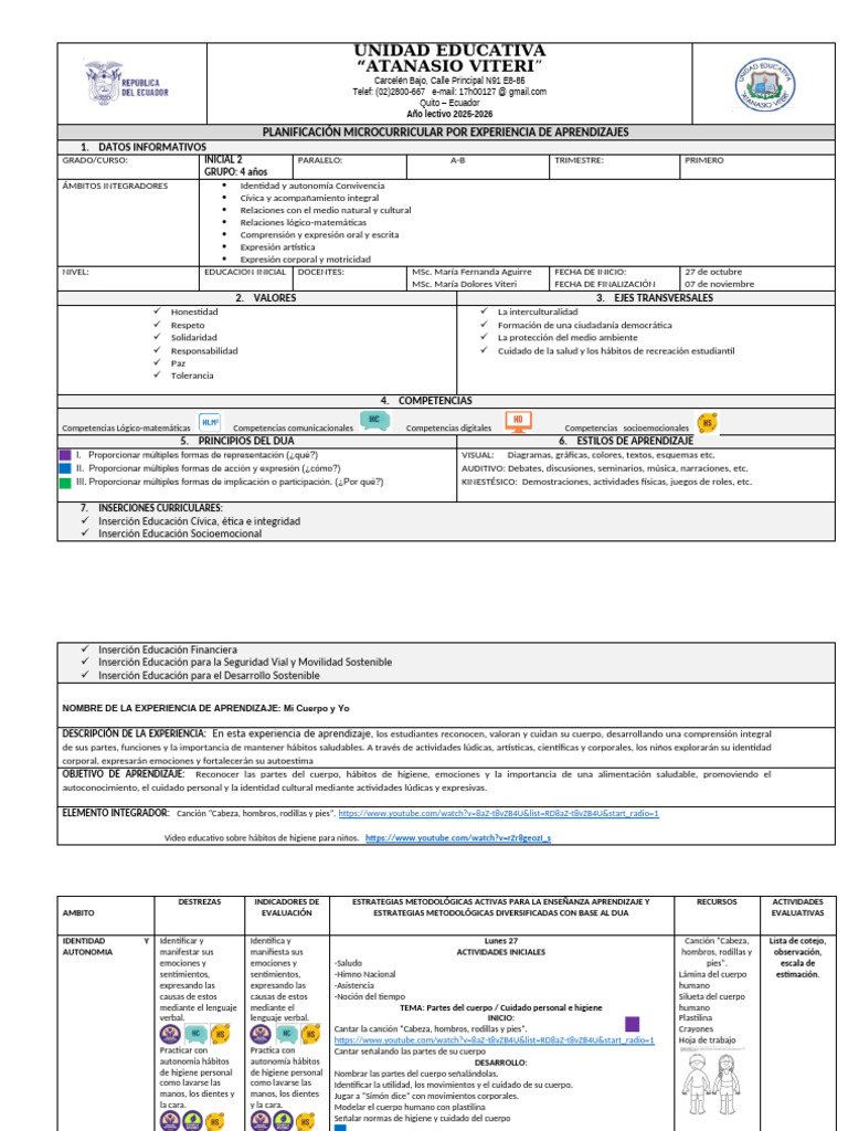 EXP.2 INICIAL 4 AÑOS A y B (1) | PDF | Aprendizaje | Higiene
