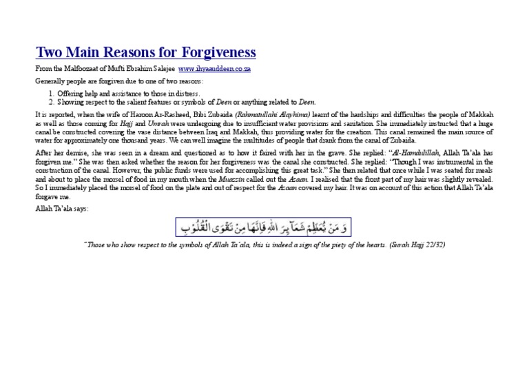 Two Main Reasons For Forgiveness | PDF | Travel
