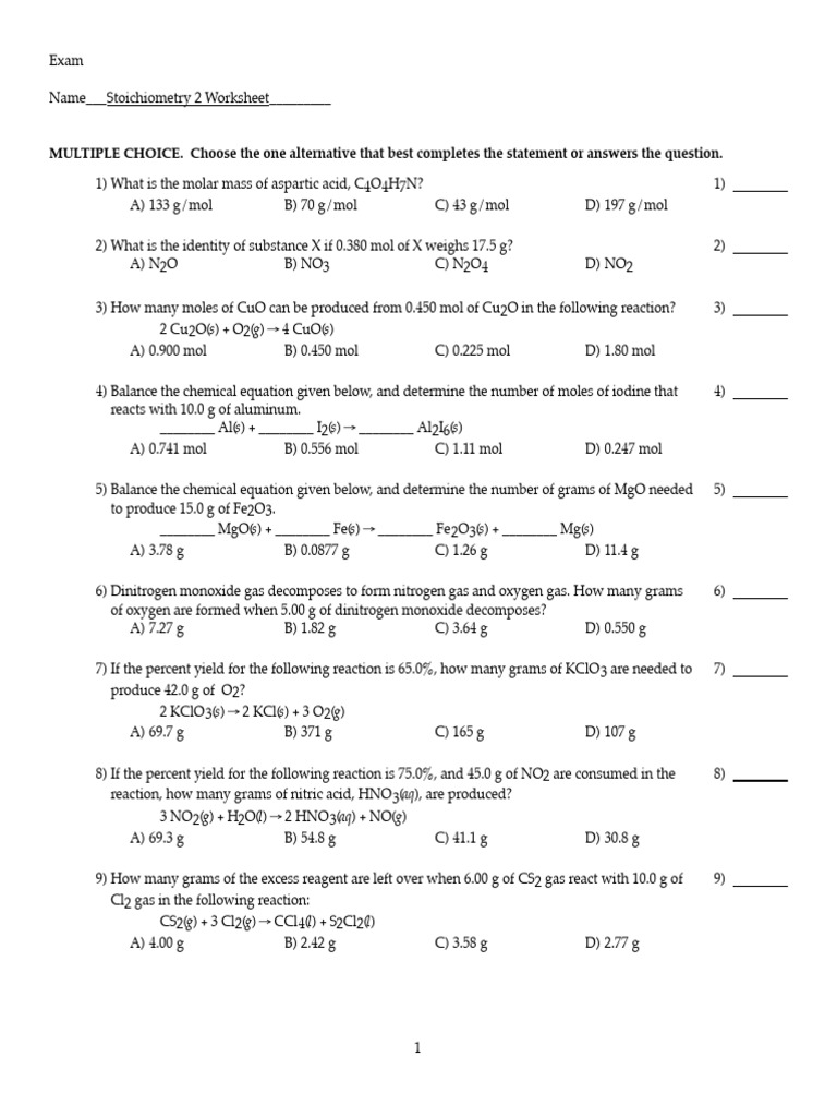 Stoichiometry 2 | PDF | Mole (Unit) | Nitric Acid