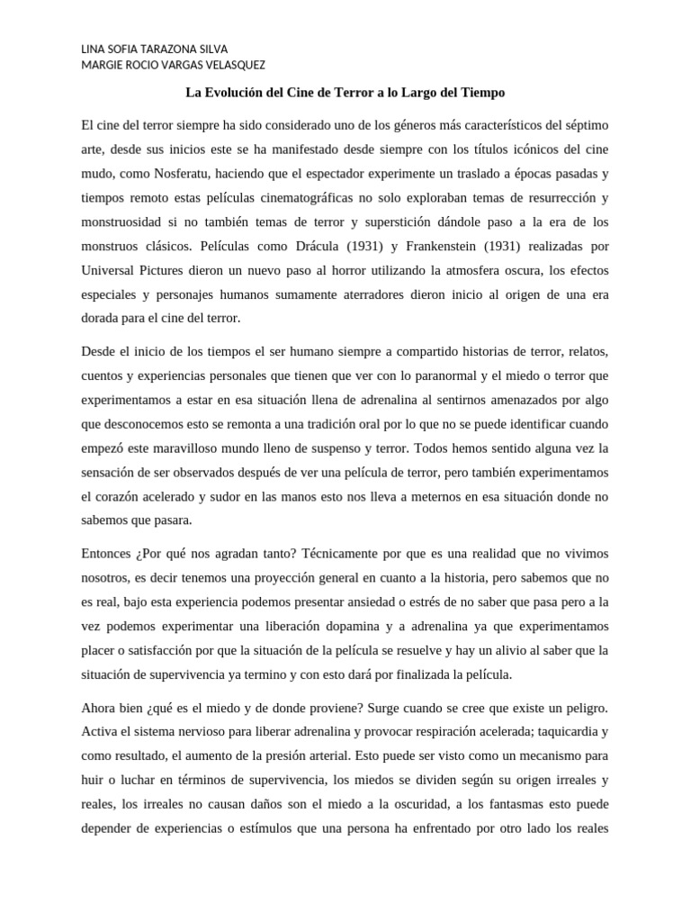 La Evolución Del Cine de Terror a Lo Largo Del Tiempo | PDF | Ficción ...