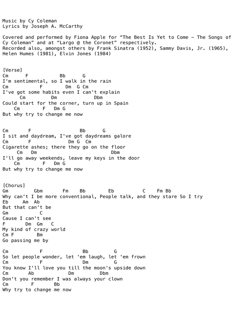Fiona Apple - Why Try to Change Me Now - Chords | PDF