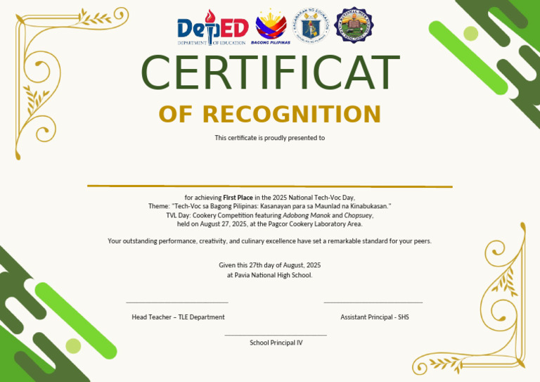 2025 National Tech-Voc Day Certificate | PDF