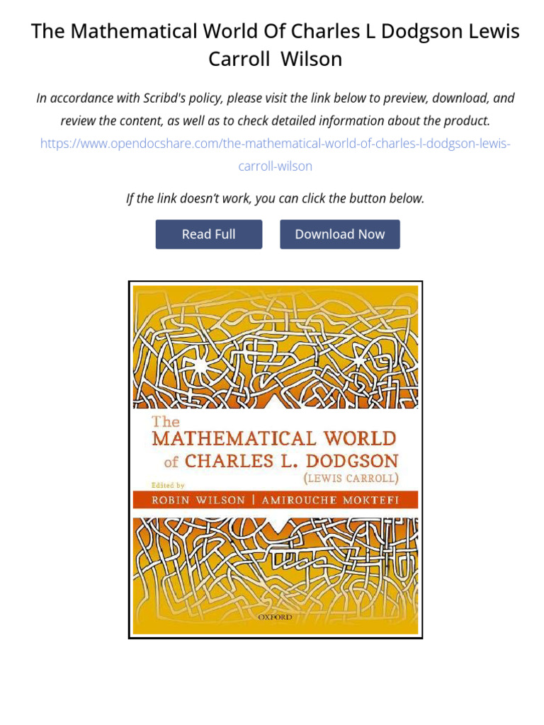 The Mathematical World of Charles L Dodgson Lewis Carroll Wilson | PDF ...