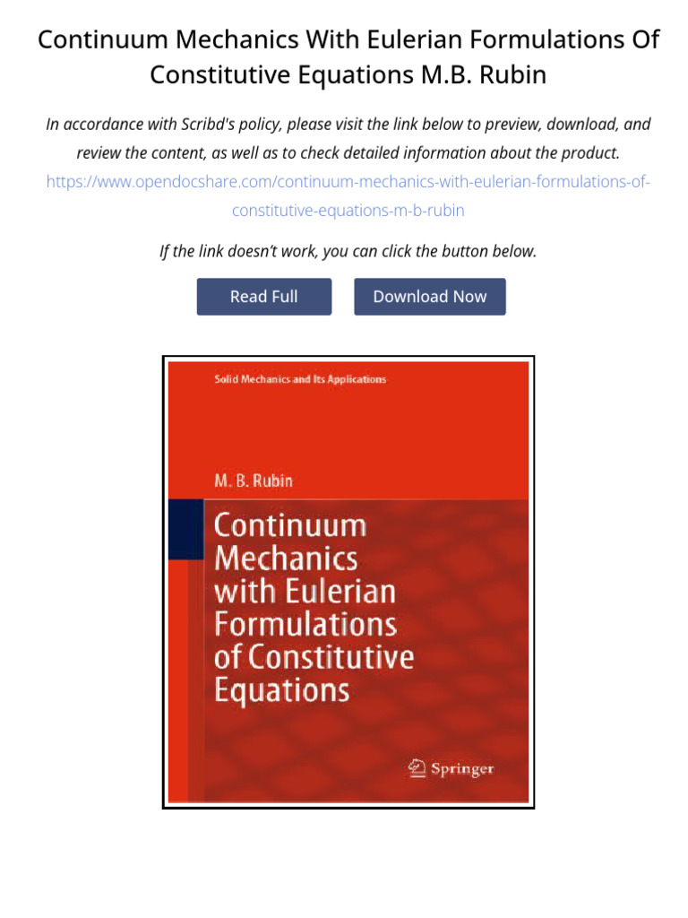 Continuum Mechanics with Eulerian Formulations of Constitutive ...