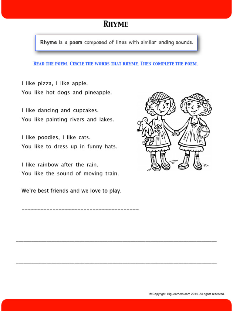 Fun Rhyme Poem Activity for Kids | PDF
