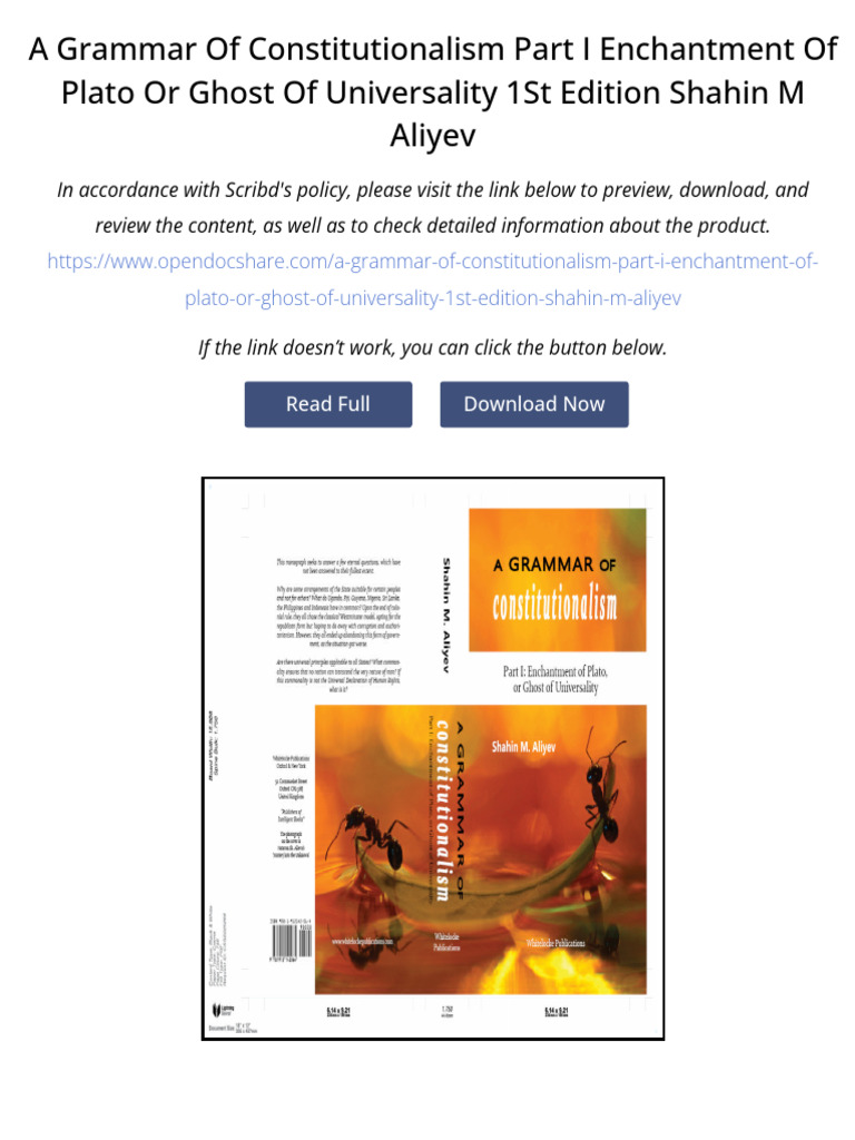 A Grammar of Constitutionalism Part I Enchantment of Plato or Ghost of ...