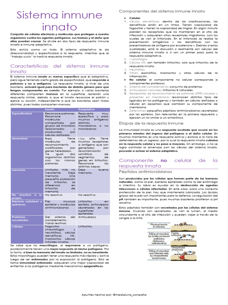 Características del Sistema Inmune Innato | PDF | Sistema inmune innato ...