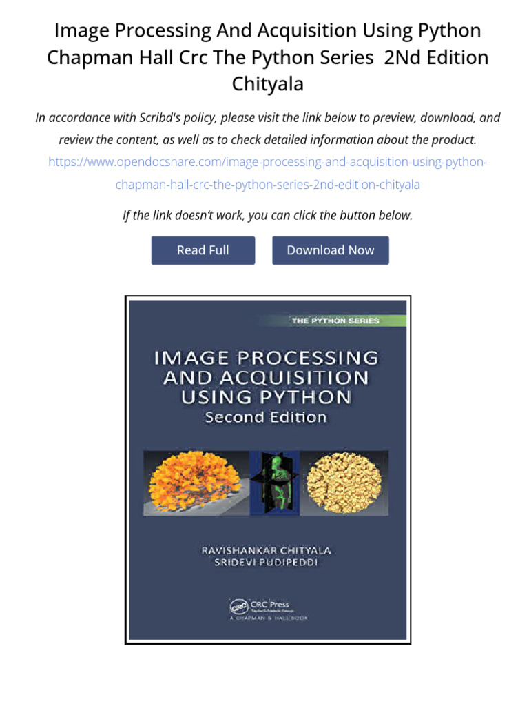 Image Processing and Acquisition using Python Chapman Hall CRC The ...