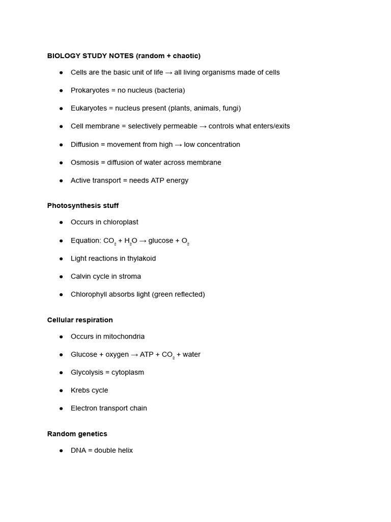 Biology Study Notes Overview | PDF