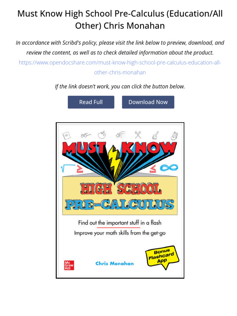 Must Know High School Pre-Calculus (EDUCATION/ALL OTHER) Chris Monahan ...