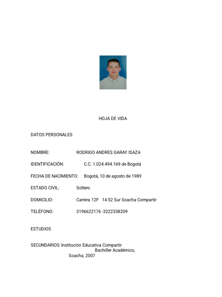 Hoja de Vida Andres 2 | PDF