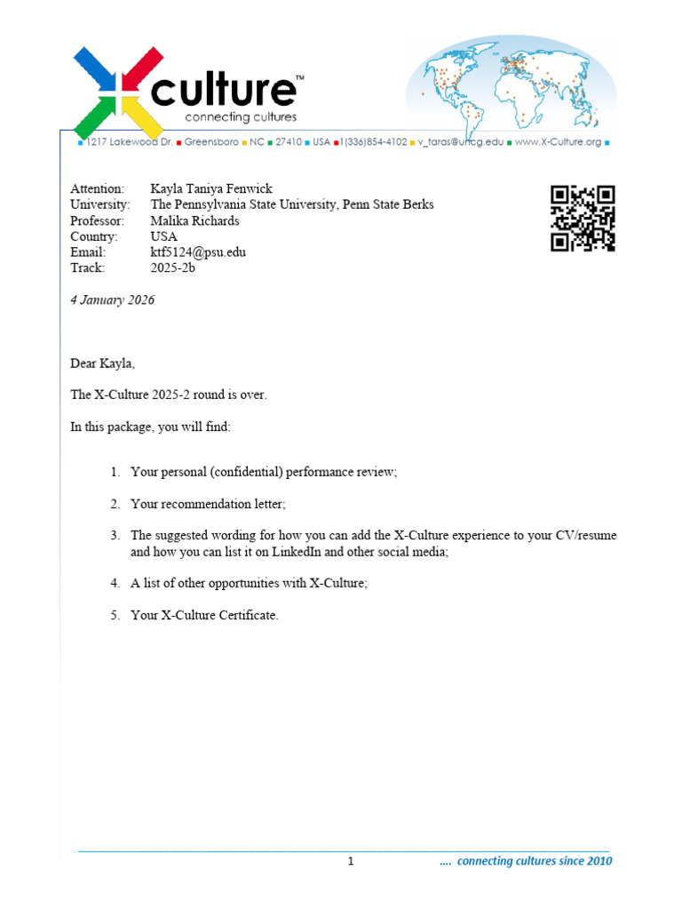 X-Culture 2025 Performance Review Package | PDF