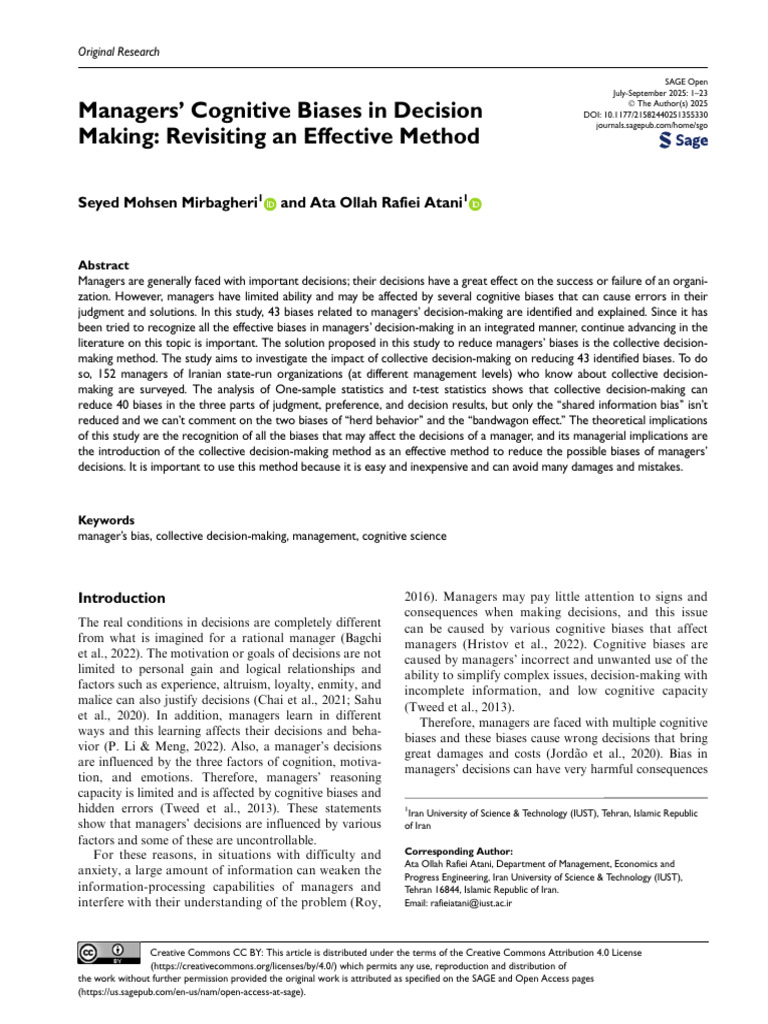 Managers Cognitive Biases in Decision Making Revi | PDF | Decision ...