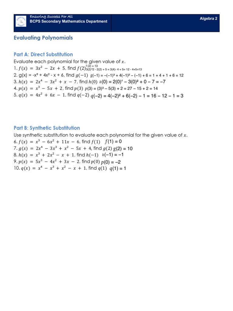 Evaluating+Polynomials+%281%29 Copy | PDF
