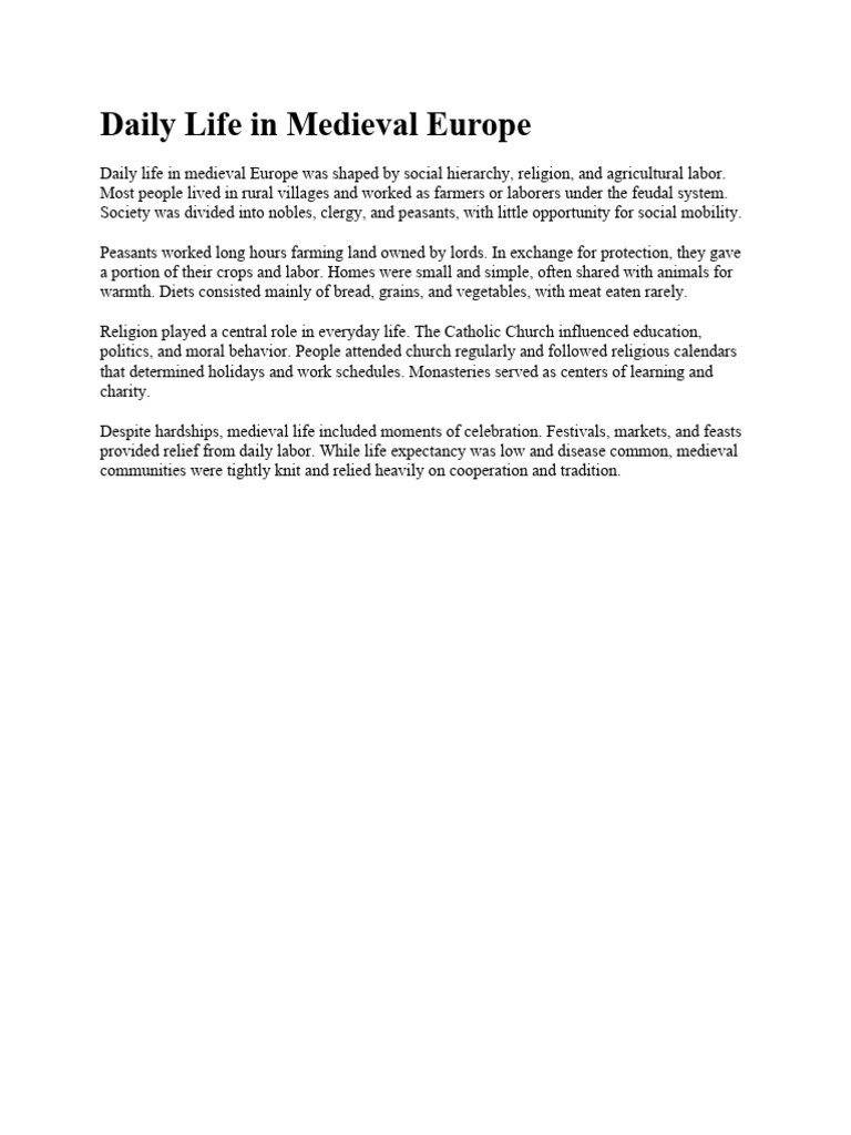 Daily Life in Medieval Europe | PDF