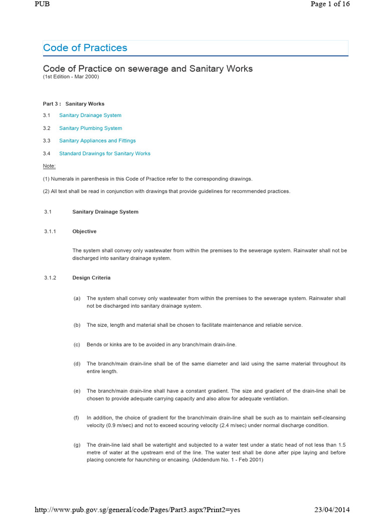 Code of Practice on Sewerage and Sanitary Work (Mar 2000) | PDF ...