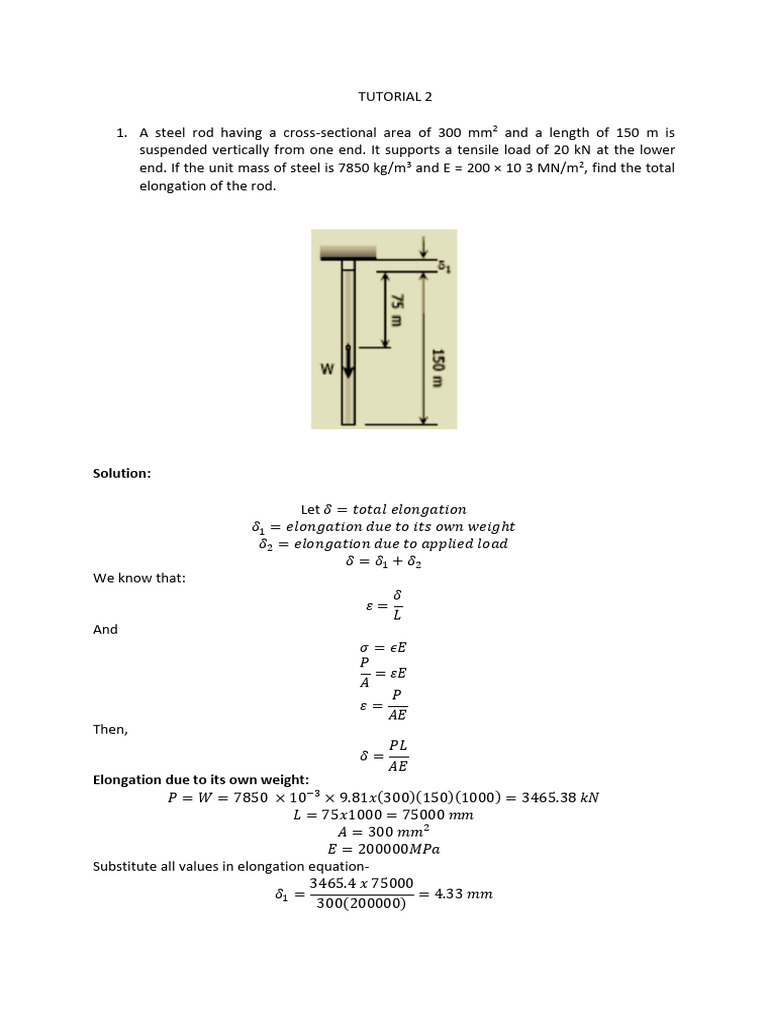 Steel Rod Elongation and Load Analysis | PDF | Deformation (Engineering ...