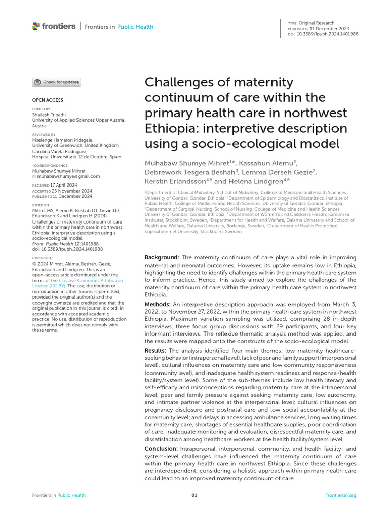 Challenges of Maternity Continuum of Care Within T | PDF | Qualitative ...