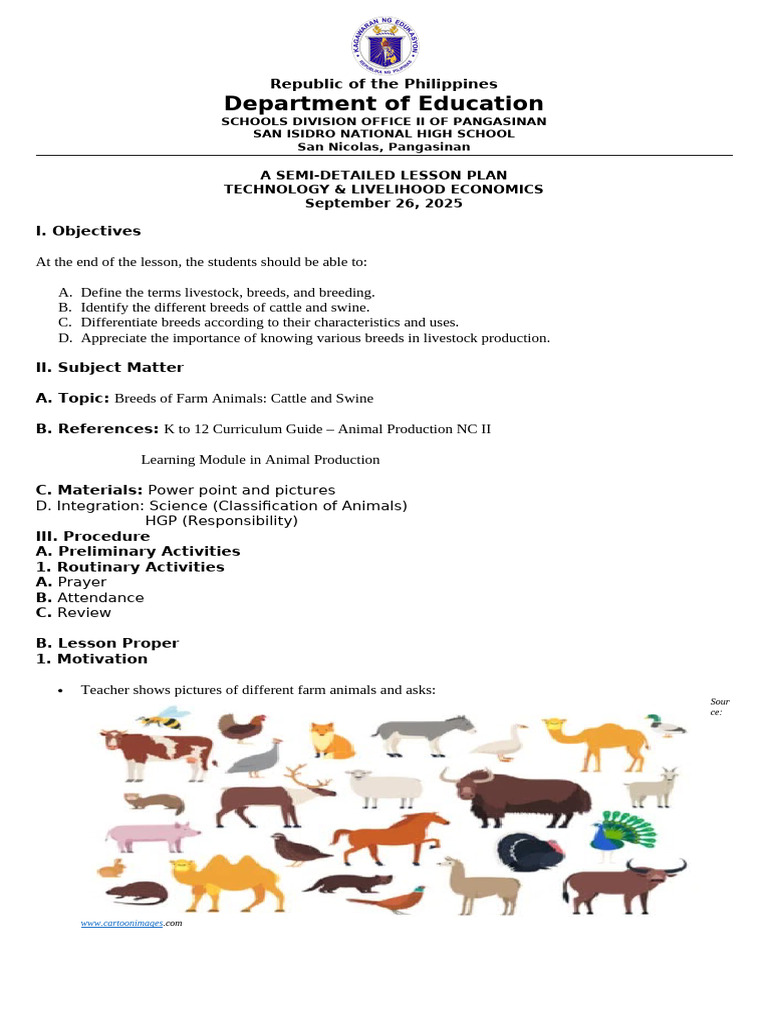 Lesson Plan on Cattle and Swine Breeds | PDF | Livestock | Cattle