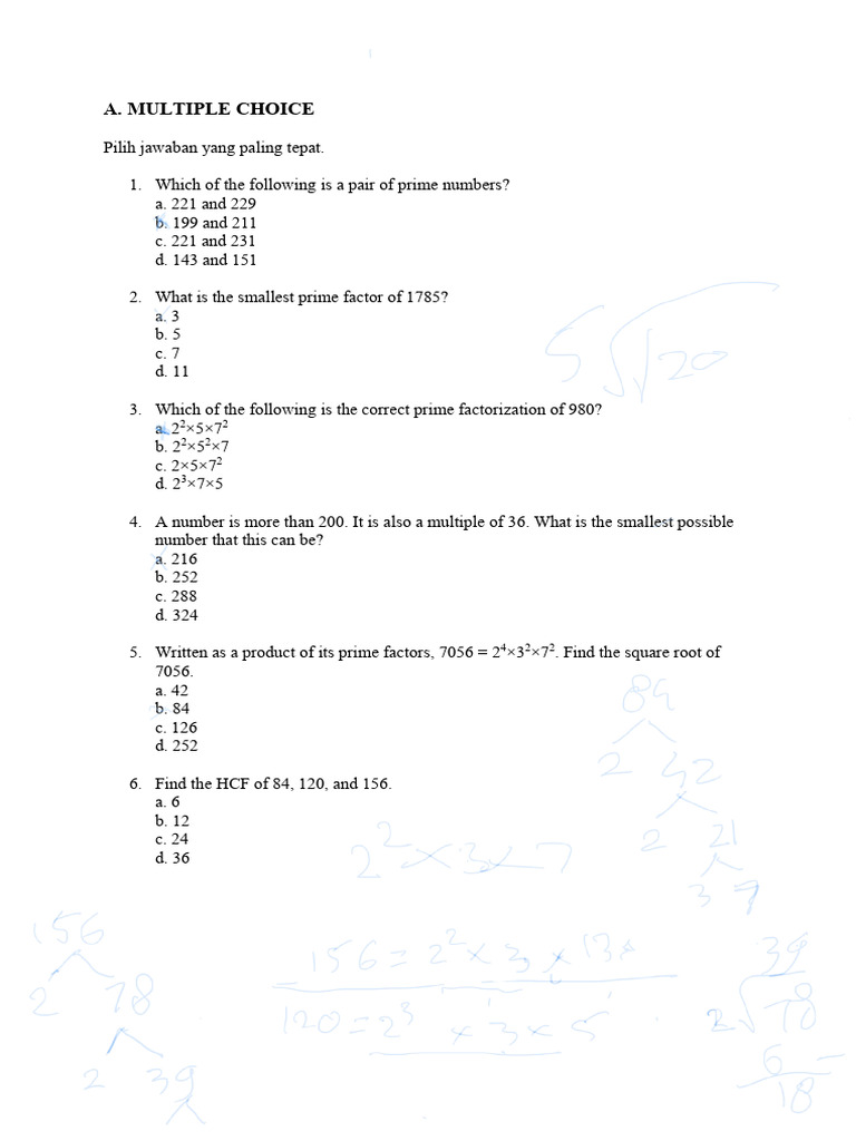 Prime Numbers and Factorization Quiz | PDF