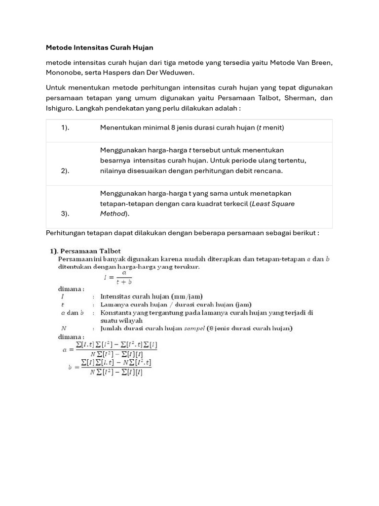 Metode Intensitas Curah Hujan Van Breen | PDF