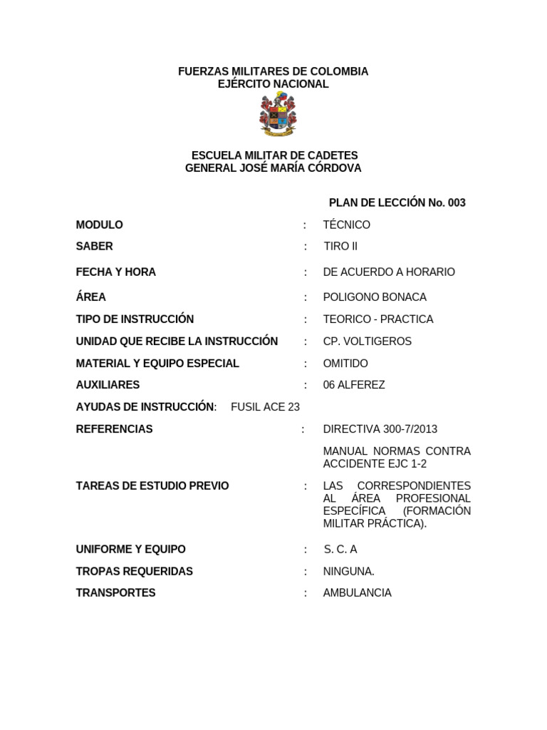 Tarea 3 Ejecutar El Ejercicio de Tiro No 3 Tiro de Cereo Del Arma a 25 ...