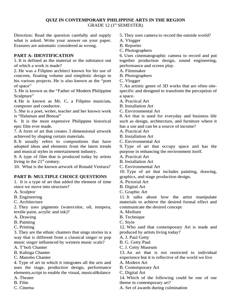 QUIZ 2 CPAR | PDF | Paintings | Installation Art