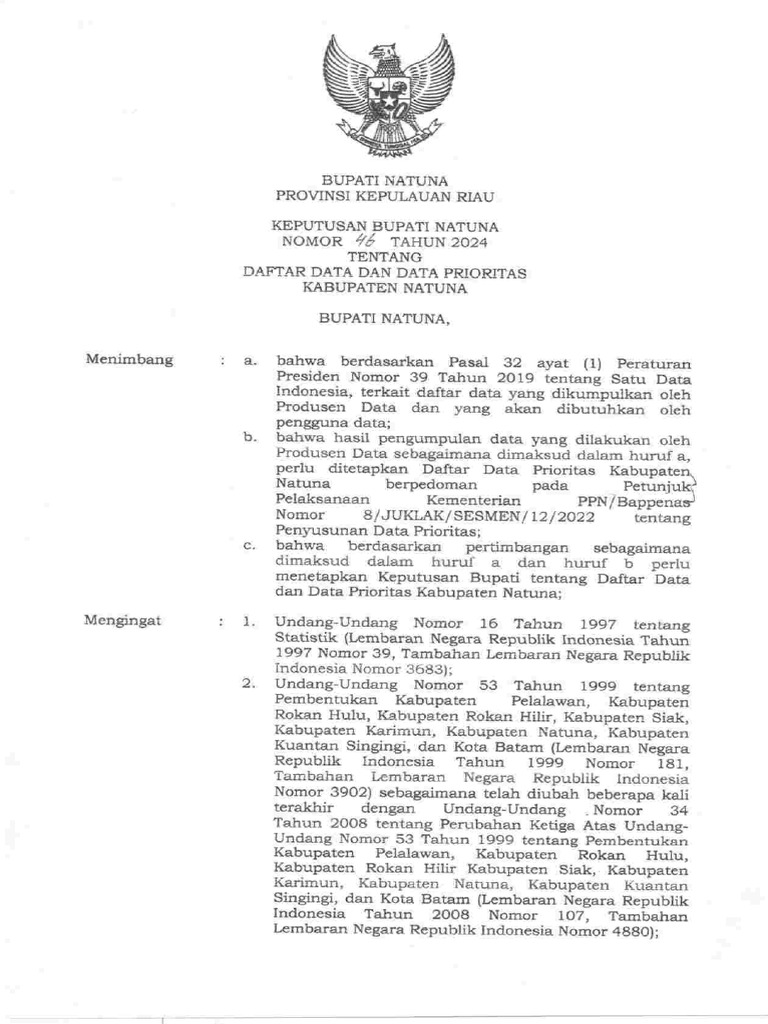 Sk Daftar Data 2024 Natuna | PDF