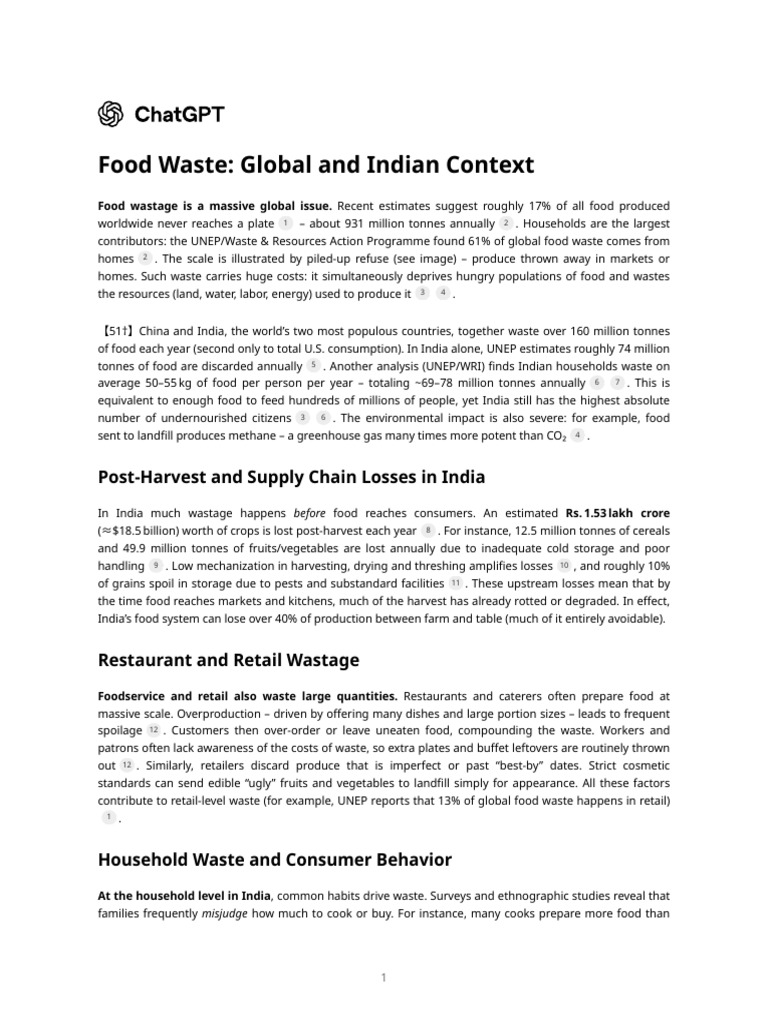 Food Waste: Global and Indian Insights | PDF