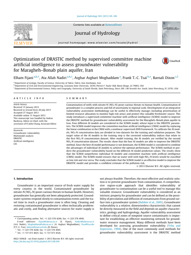 Optimization of DRASTIC Method by Supervised Committee Machine | PDF ...