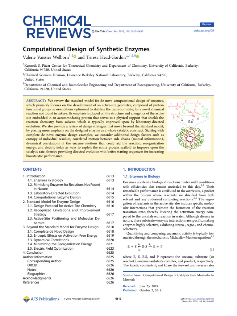 Computational Design of Synthetic Enzymes | PDF | Enzyme | Active Site