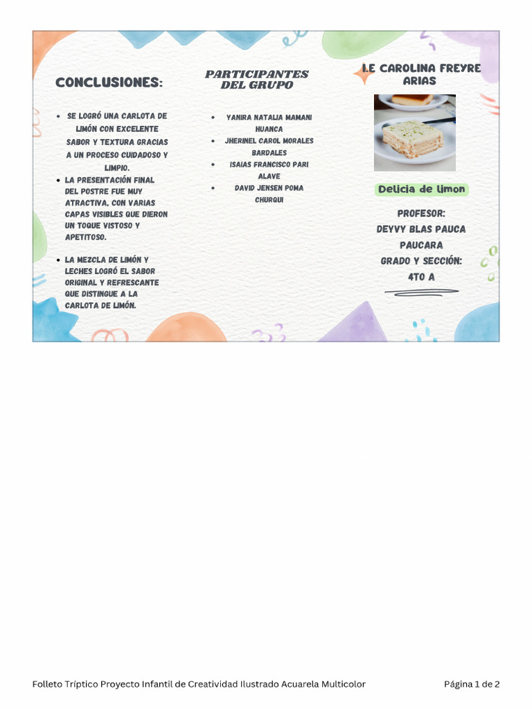 Folleto Tríptico Proyecto Infantil de Creatividad Ilustrado Acuarela ...