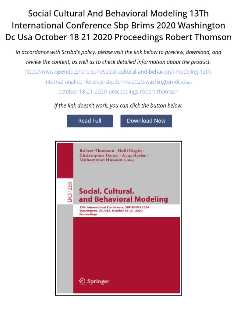 Social Cultural and Behavioral Modeling 13th International Conference ...