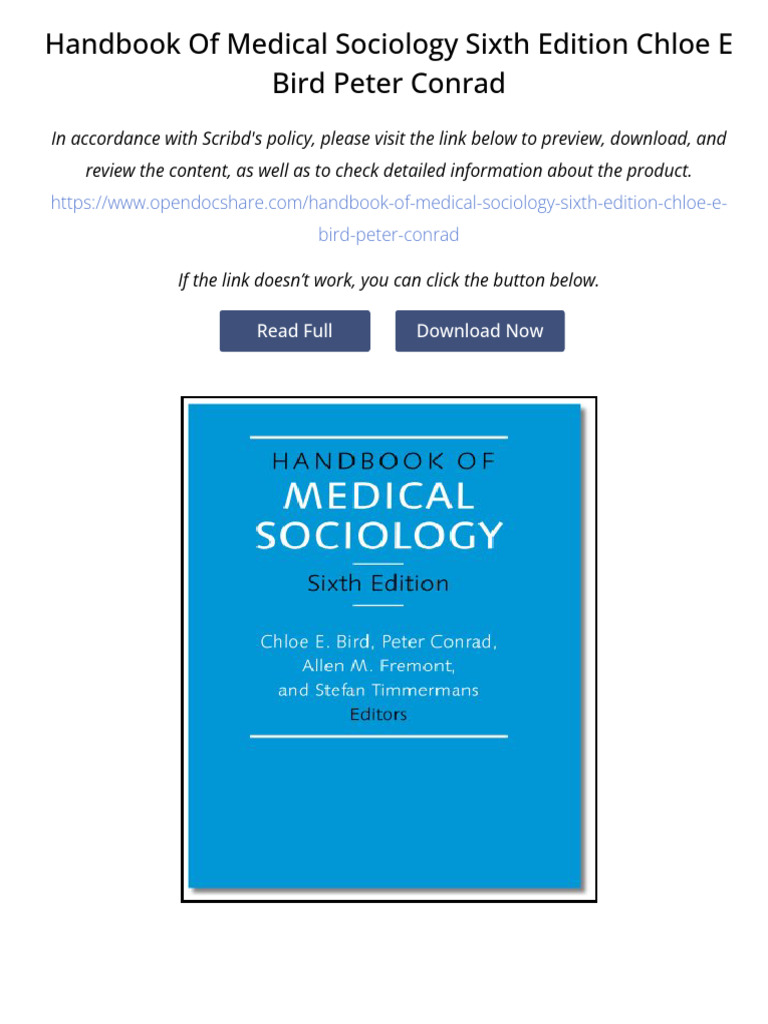 Handbook Of Medical Sociology Sixth Edition Chloe E Bird Peter Conrad ...