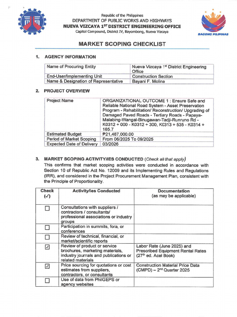 Market Scoping Checklist Part 1 of 6 | PDF