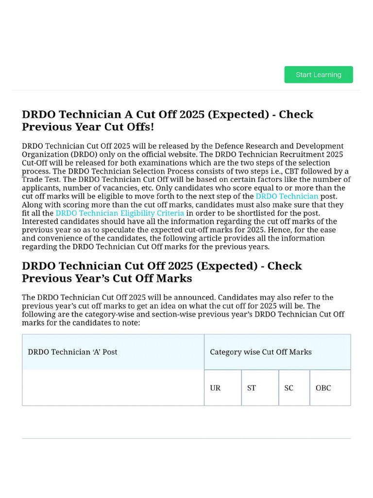 DRDO Technician A Cut Off 2025 (Expected) - Check Previous Year Cut ...