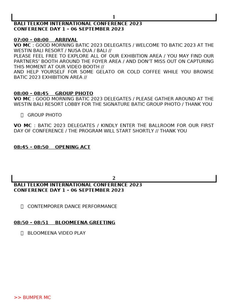 BATIC 2023 - Conference Day 1 MC Script | PDF
