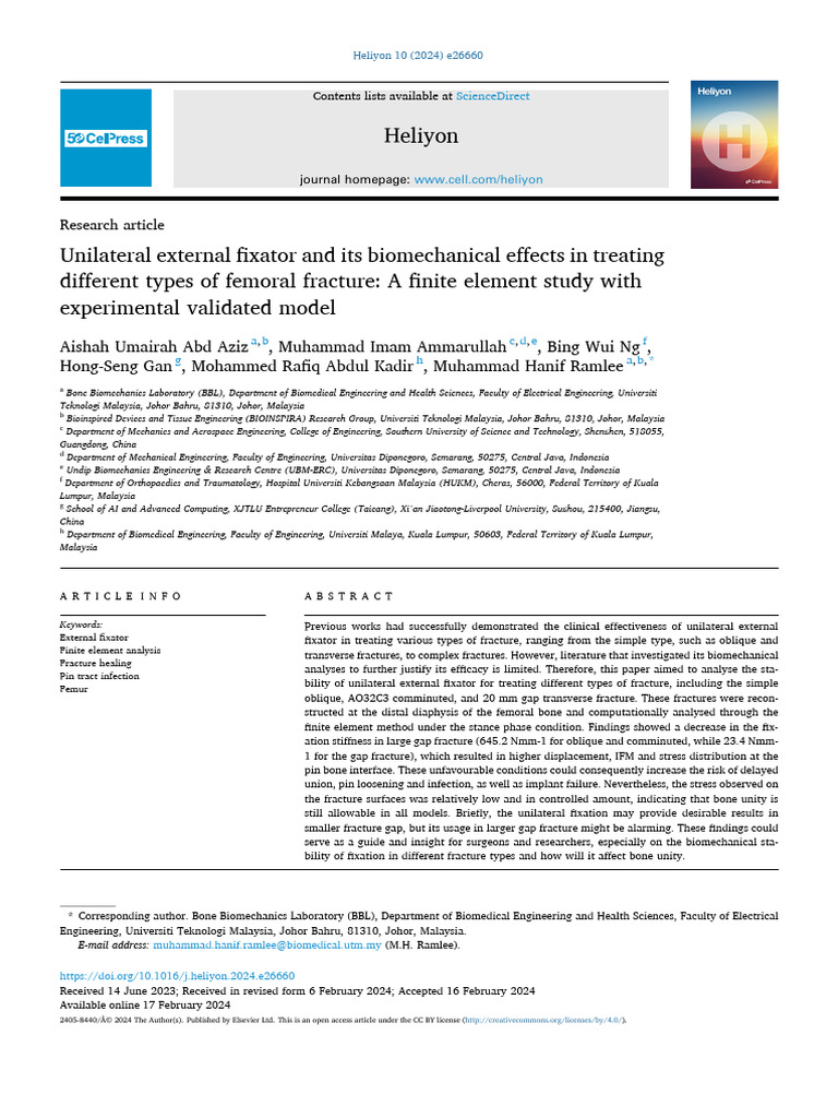 Biomechanical Effects of Unilateral Fixators | PDF | Fracture ...