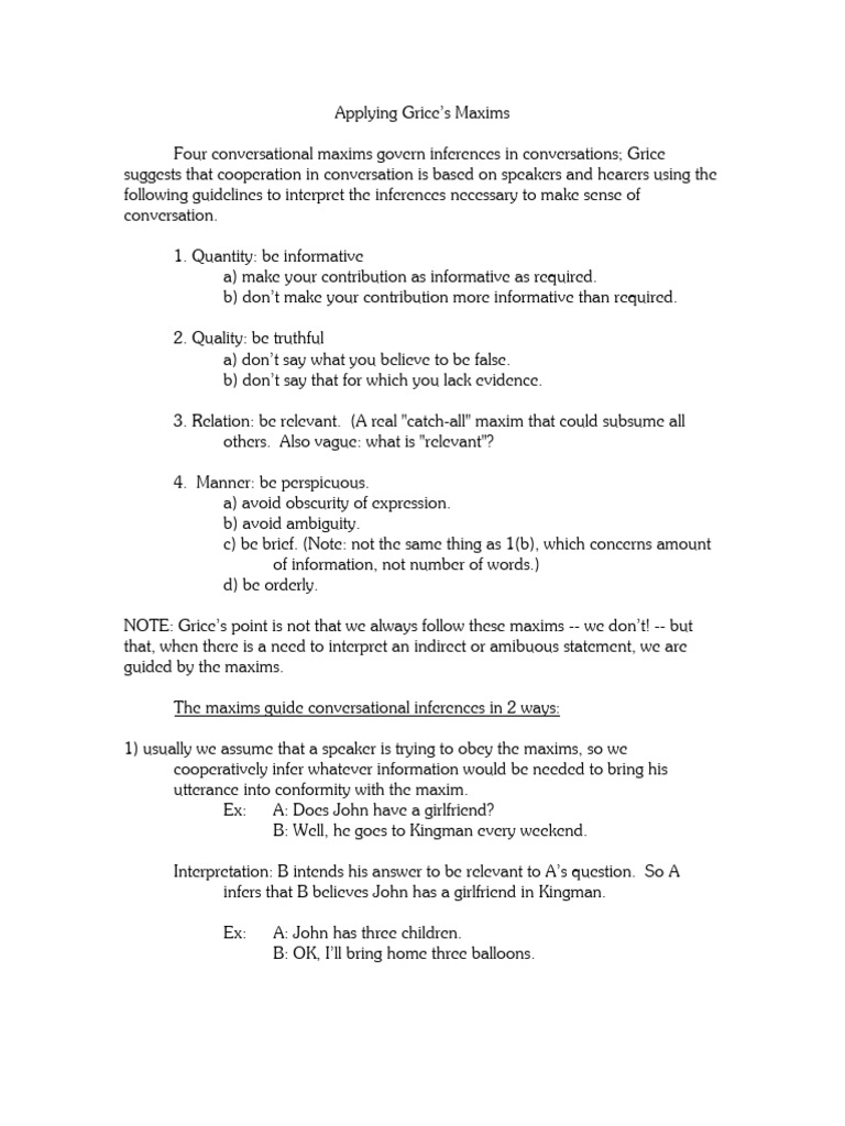 Understanding Grice's Conversational Maxims | PDF