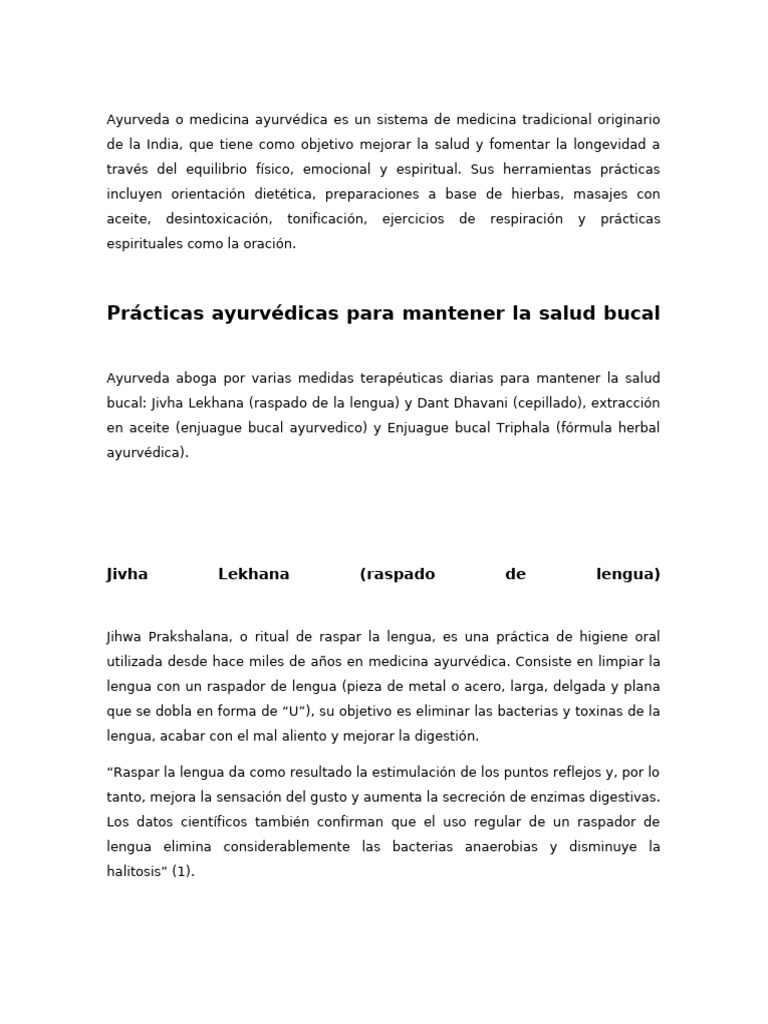 Prácticas Ayurvédicas Para Mantener La Salud Bucal | PDF | Higiene oral ...
