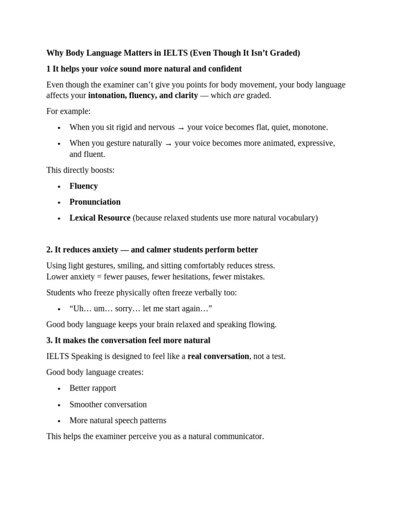 Why Body Language Matters in IELTS | PDF