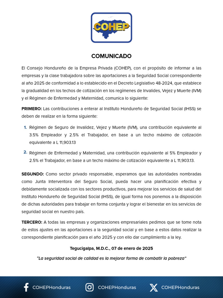 Aportaciones a Seguridad Social 2025 en Honduras | PDF | Pensión ...